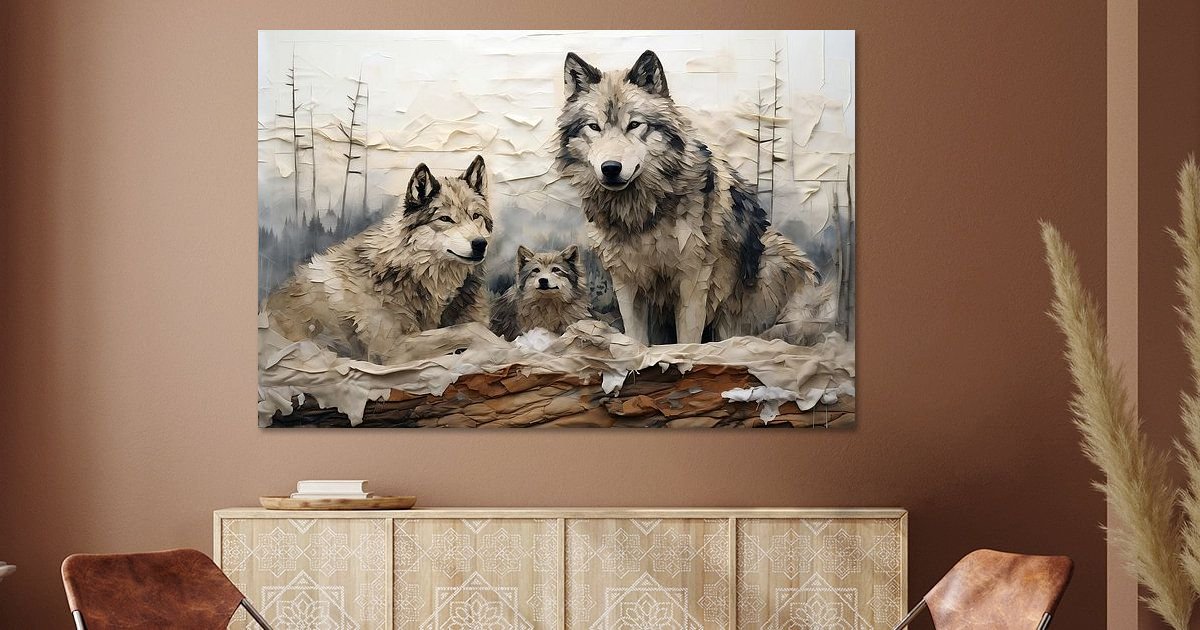 Wolven Collage van Jacky op canvas, behang en meer